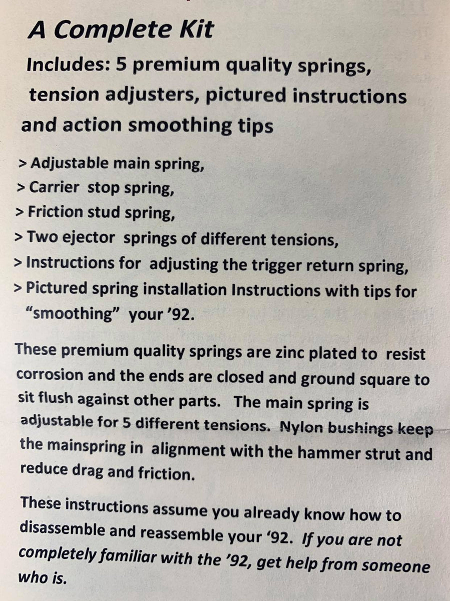 Palo Verde Reduced Tension Spring Kit Rossi Model 92 Rifle 1892 R92 US ...